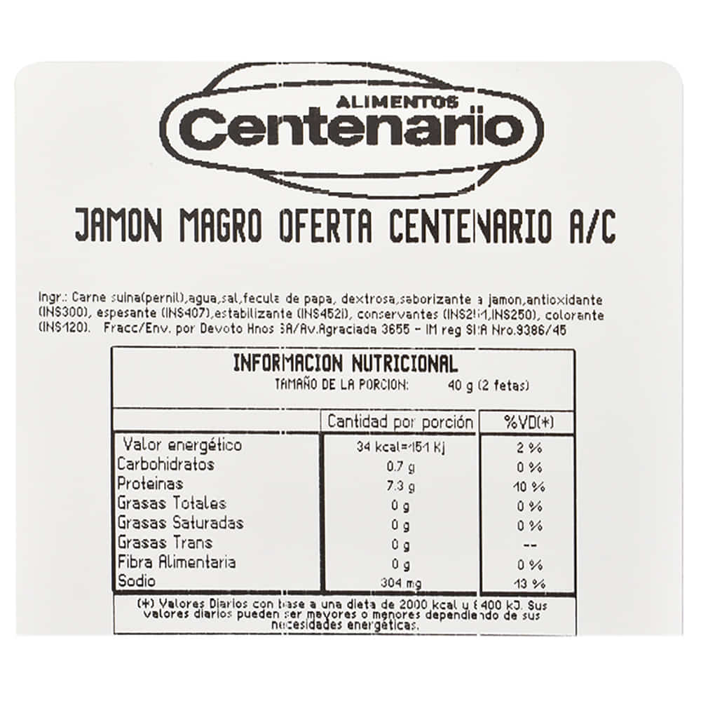 Jamón cocido magro oferta CENTENARIO atmósfera controlada - Devoto Hnos ...