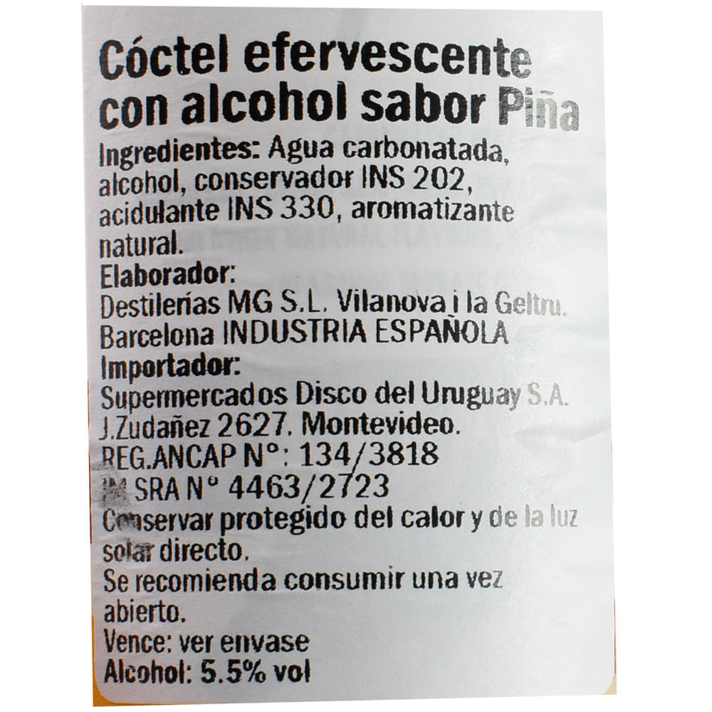 Bebida MG SPIRIT pineaple Hard Seltzer 275 ml - Devoto Hnos. S.A.