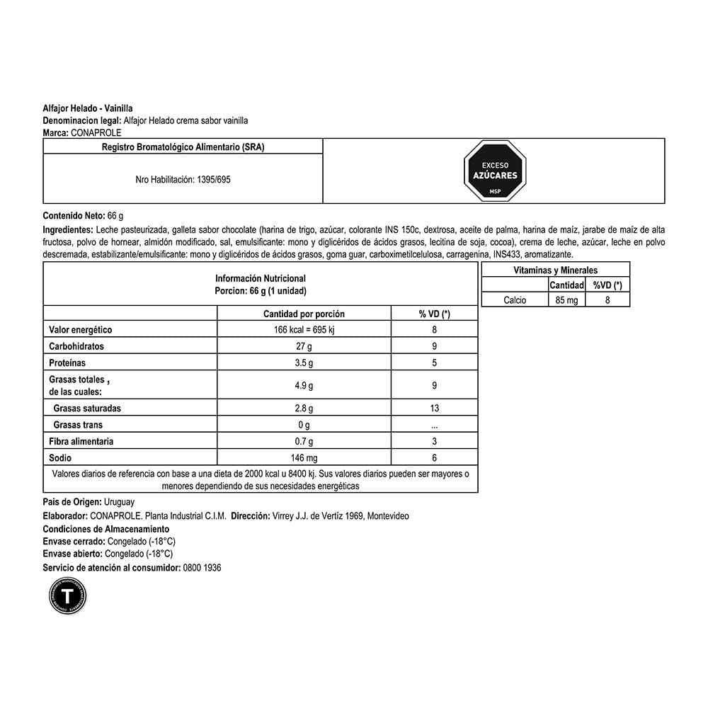 Helado alfajor vainilla CONAPROLE 66 g - Devoto Hnos. S.A.